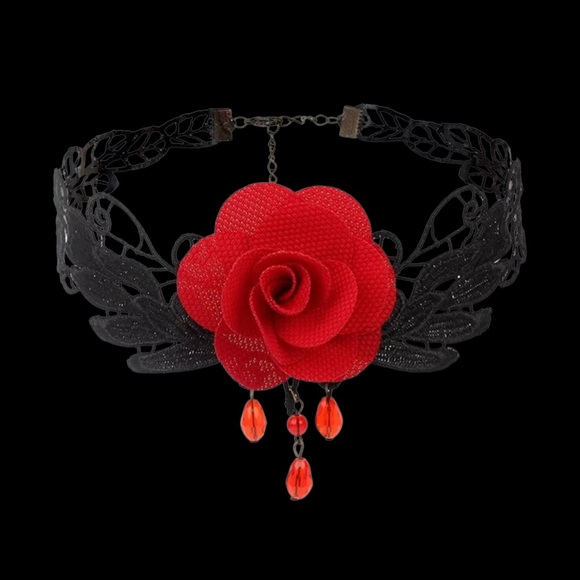 Eleanor ShuMark | Jewelry | Gothic Black Lace With Red Rose Center ...